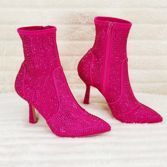 Mixx Shuz | Shoes | Stunning Fuchsia Hot Pink Stretch Rhinestone Ankle ...